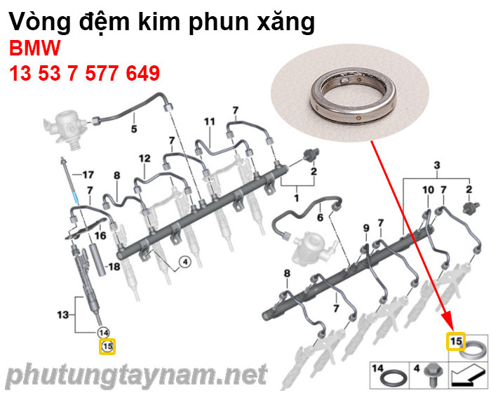 Vòng đệm kim phun xăng BMW 13537577649